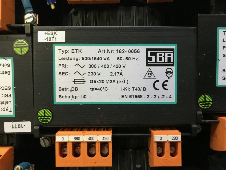 SBA Type ETK 162-0056 400/230V Transformer Single Phase Control ...