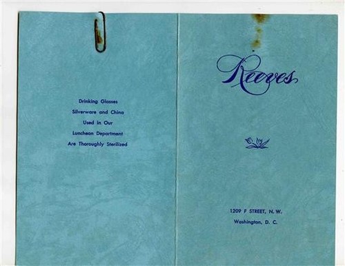 Reeves Restaurant Menu F Street Washington DC 1950's Polio Prevention ...