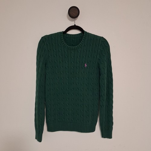 Polo Ralph Lauren Sweater Womens Medium Green Cable Knit Pony Logo | eBay