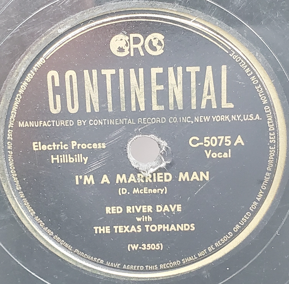 1946 Red River Dave G+ 78 RPM 10 inch Continental 5075 SHELLAC Cotton ...