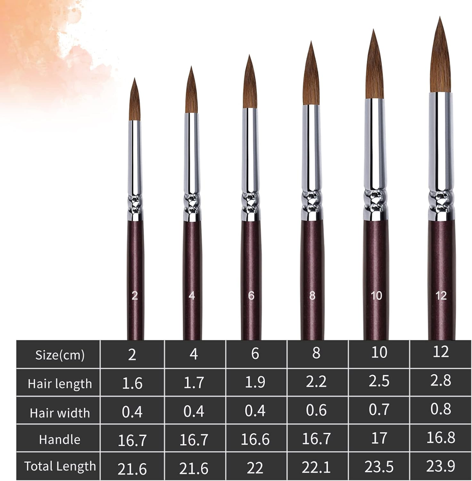 Kolinsky Watercolor Brush Set Pure Kolinsky Sable Hair Pointed round ...