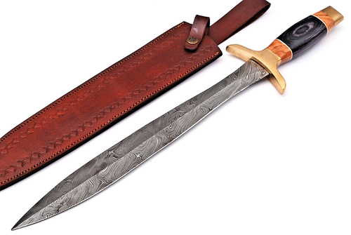 CUSTOM MADE FORGED DAMASCUS STEEL DOUBLE EDGE BLADE ROMAN GLADIUS SWORD ...