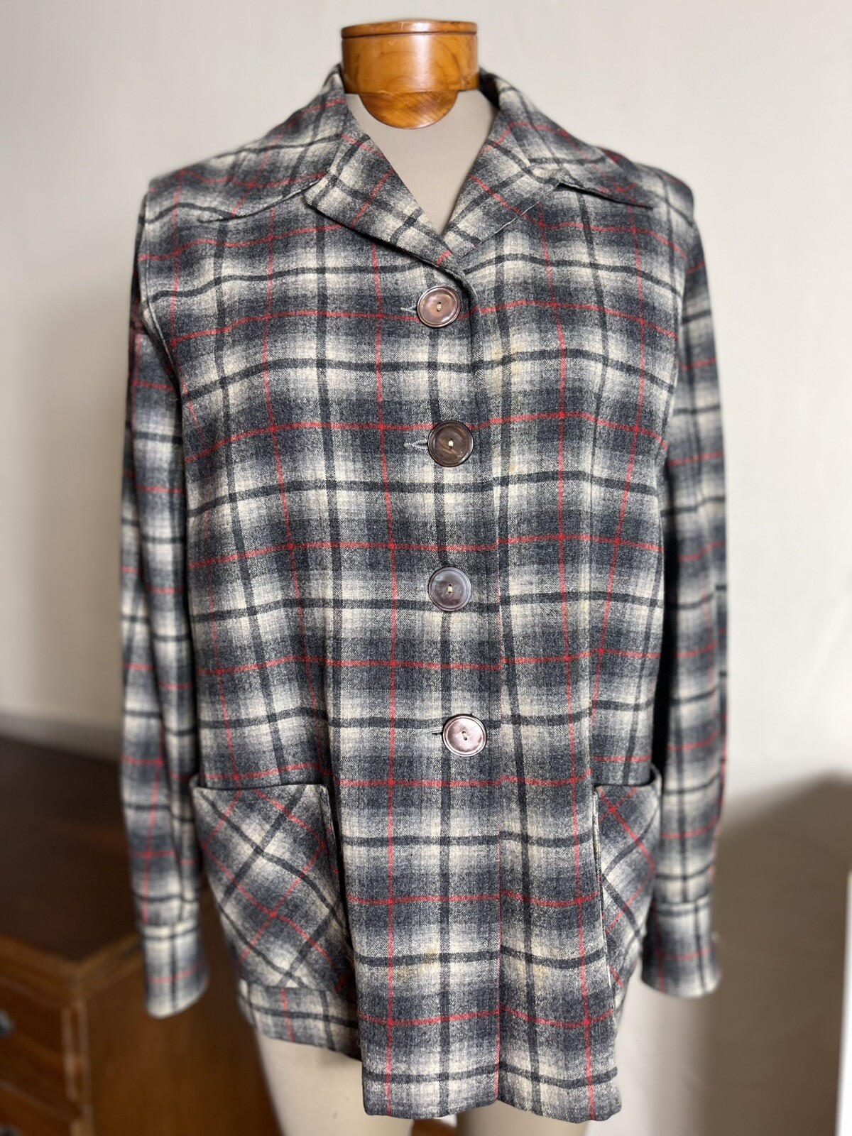 Vintage Pendleton 49er Jacket Womens M/L Gray Plaid W… - Gem