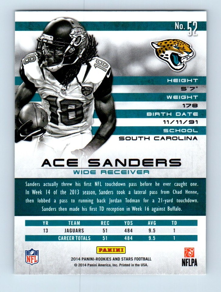 2014 Panini Rookies & Stars Ace Sanders Jacksonville Jaguars #52 | eBay