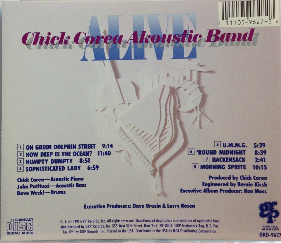 Chick Corea's Akoustic Band : Alive (CD 1991 GRP – GRD-9627) *Like New ...