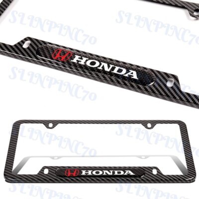 2PCS For HONDA LOGO Black Carbon Fiber Metal Stainless Steel License ...