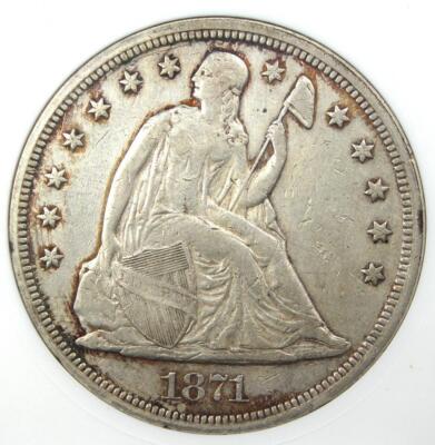 1871 Seated Liberty Silver Dollar $1 Coin. Certified ANACS AU Detail ...