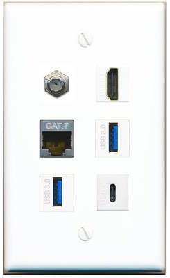 [6 Ports] CAT7 COAX HDMI 2 USB-3 USBC Port Wall Plate Flat White | eBay