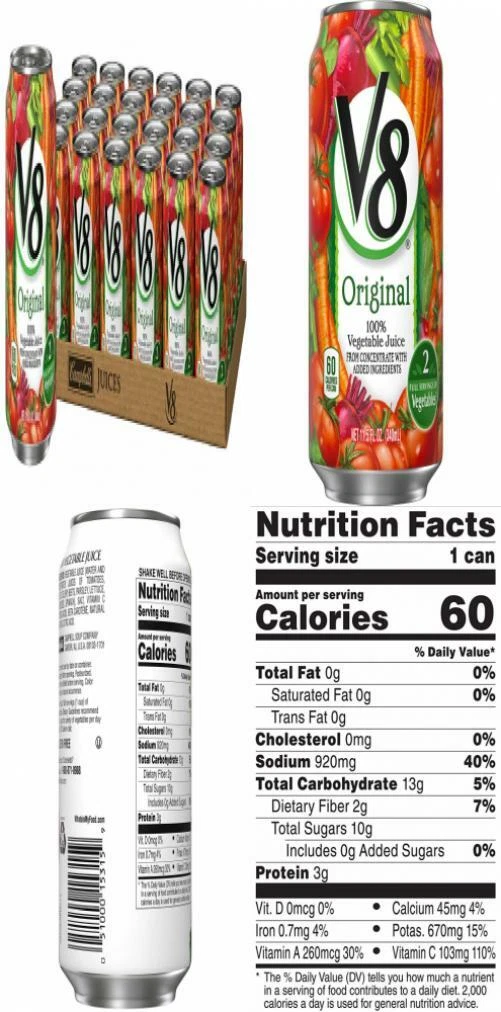 V8 Juice Food Label