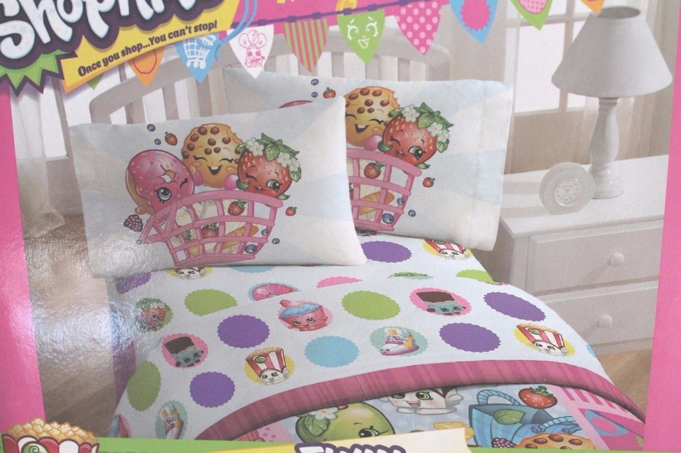 Shopkins Twin Size Sheet Set Girl's Bedroom Bedding Bed Sheets NEW RARE ...
