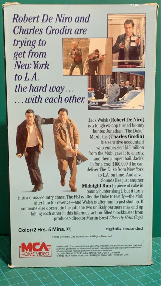Midnight Run ( VHS , 1994 ) Starring Robert DeNiro - Charles Grodin | eBay