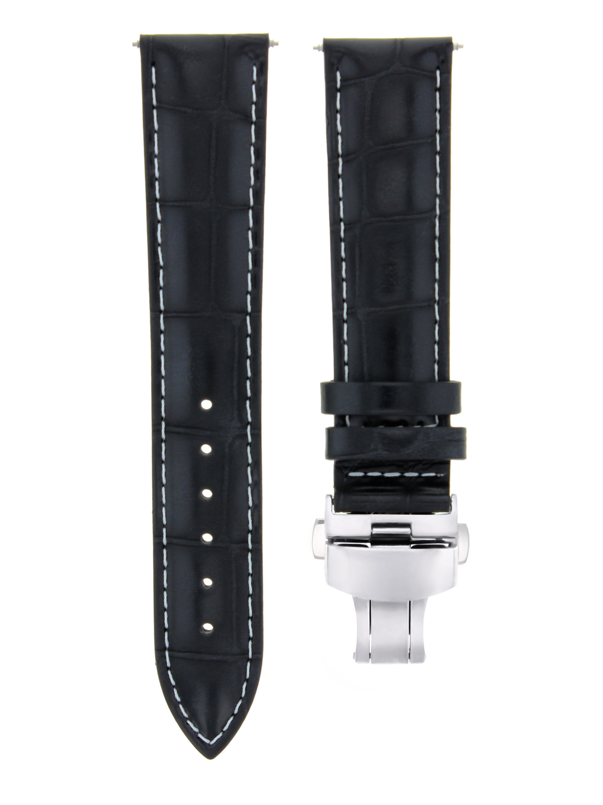 24MM LEATHER STRAP BAND FOR LONGINES WATCH + DEPLOYMENT CLASP BLACK WS ...