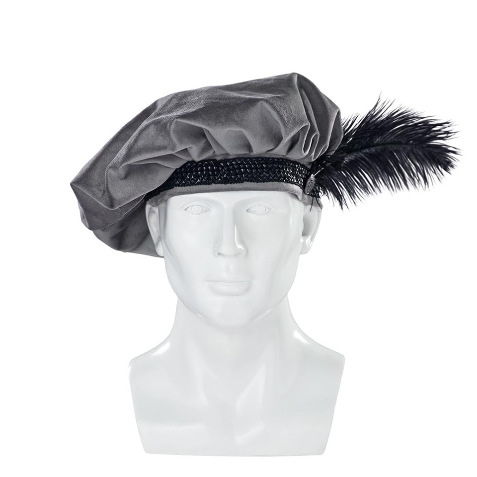 Medieval Tudor Hat with Feather Velvet Renaissance Muffin Costume Flat ...