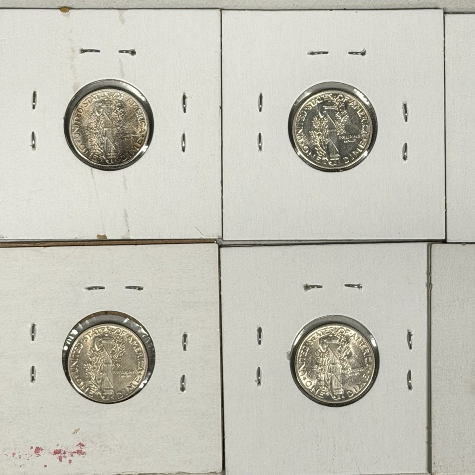 (LOT OF 15) 1941-1945 10c Mercury Dime Silver Ten Cent Coin FULL BANDS ...