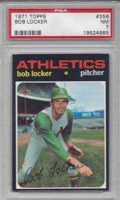 1971 Topps baseball card #356 Bob Locker, Oakland A's Athletics graded ...