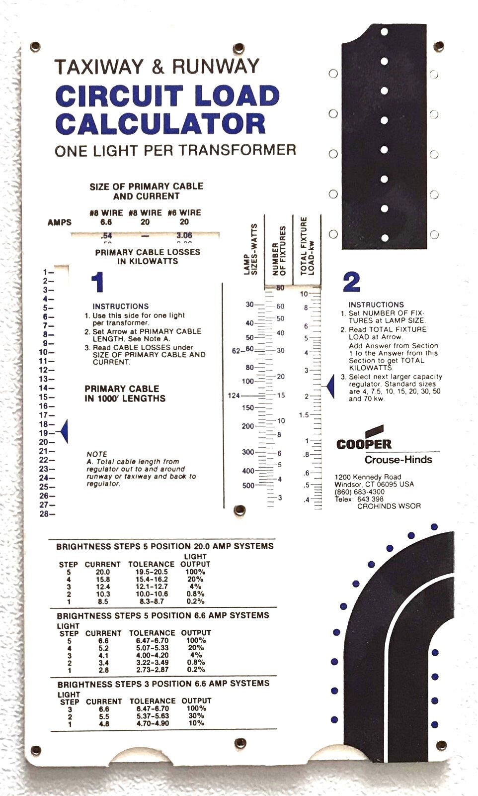 Cooper Crouse Hinds Taxiway & Runway Lighting Circuit Load Slide Rule ...