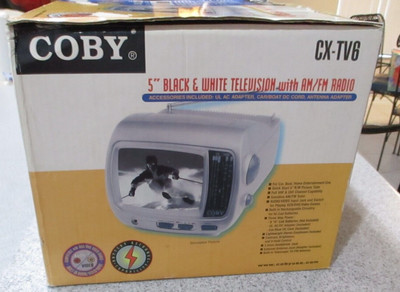 Coby TV CX-TV6 5” Portable Black and White TV ~ AM/FM Radi0 ~ AV Input ...