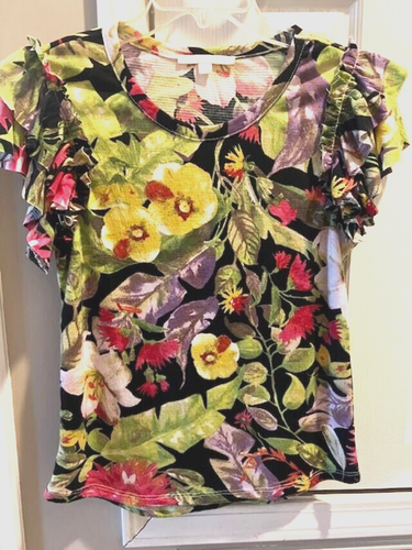 Stella + Ginger Ruffle Sleeve Tropical Ribbed Womens Top Size S | eBay