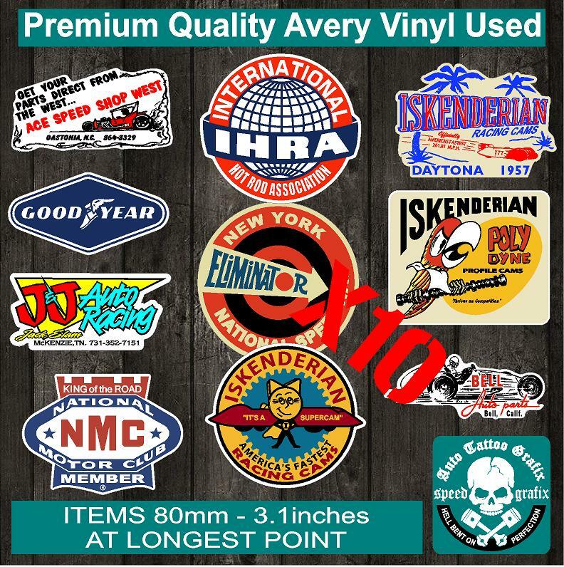 VINTAGE HOT ROD DECAL STICKER GIFT PACK X10 CAR TOOLBOX GARLITS IHRA ...