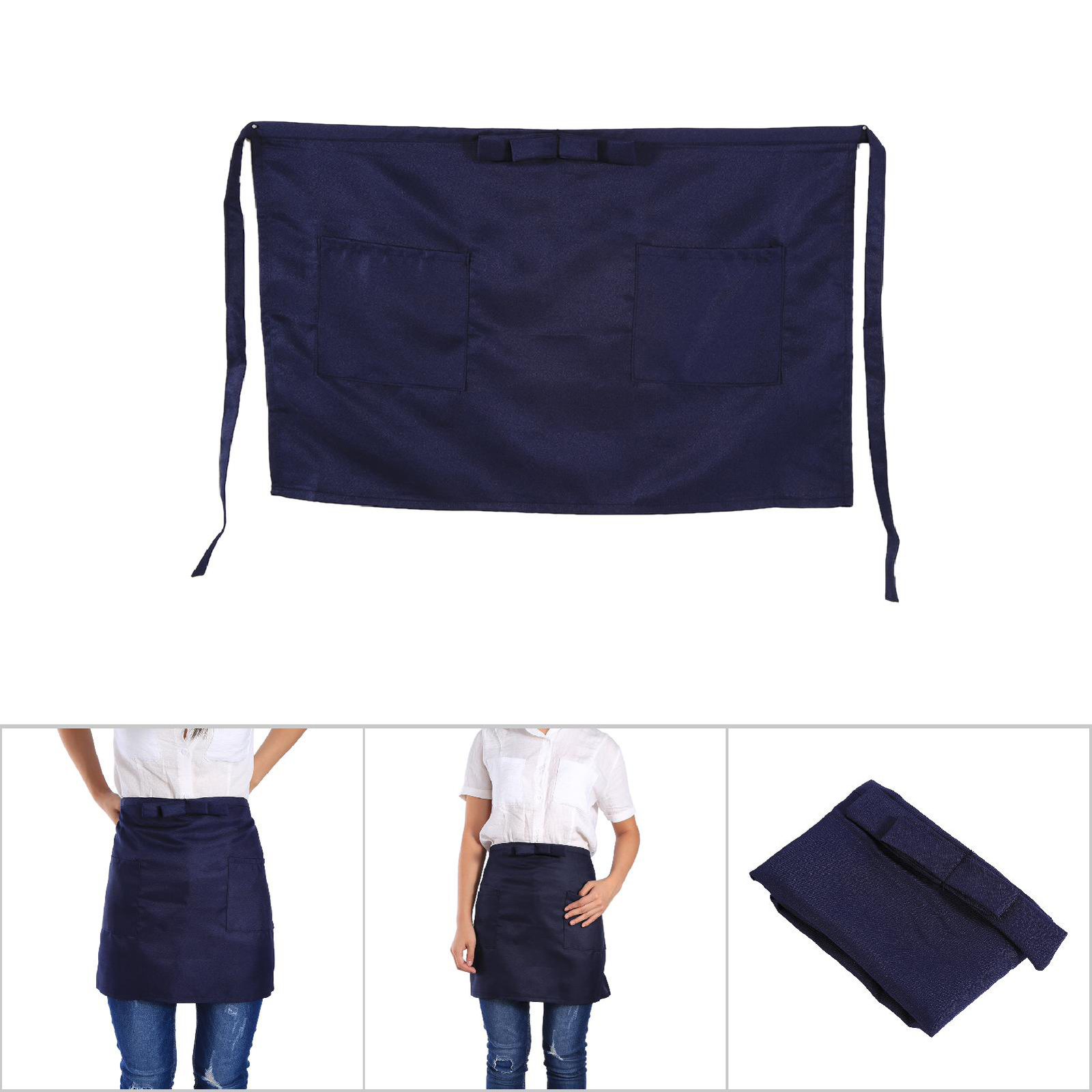 Half Waist Bow Apron Pocket Chef Bistro Waitress Cafe Bar Waiter Apron ...