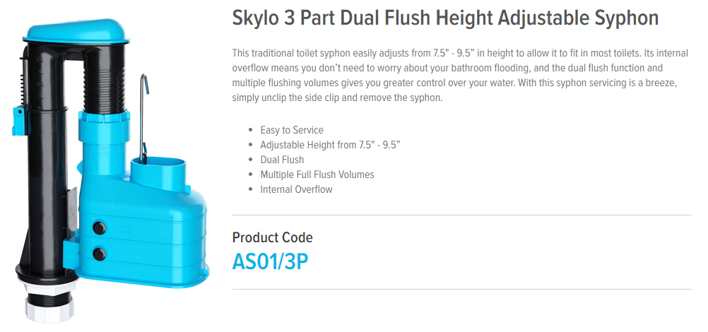 Rapid 3 Part Toilet Syphon - Lever Flush Type ADJUSTABLE HEIGHT 7.5" to ...