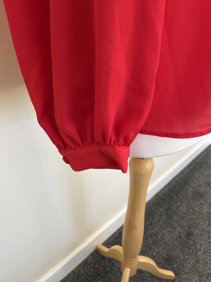 Ladies Red Long Sleeve Frill Chest Top, Slightly Sheer, Sizes 8-14 ...