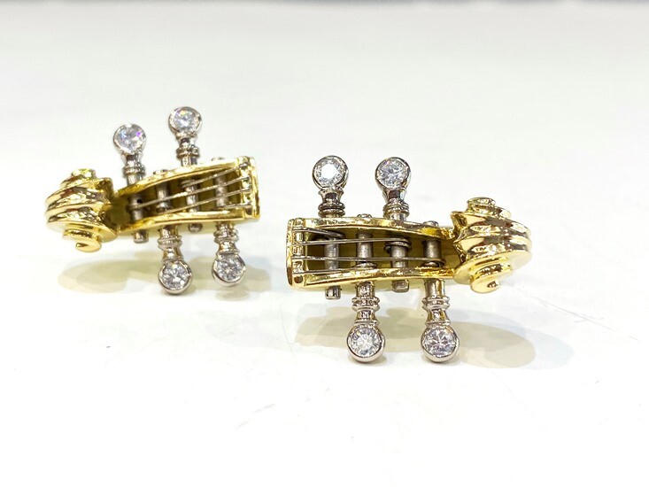18KW-Yellow Gold Deakin & Francis Set of Violin/Chelo Head Cufflinks ...