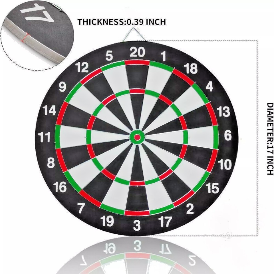 FULL SIZE 17" DARTBOARD SET 6 DARTS FUN FAMILY DART BOARD GAME ADULTS ...