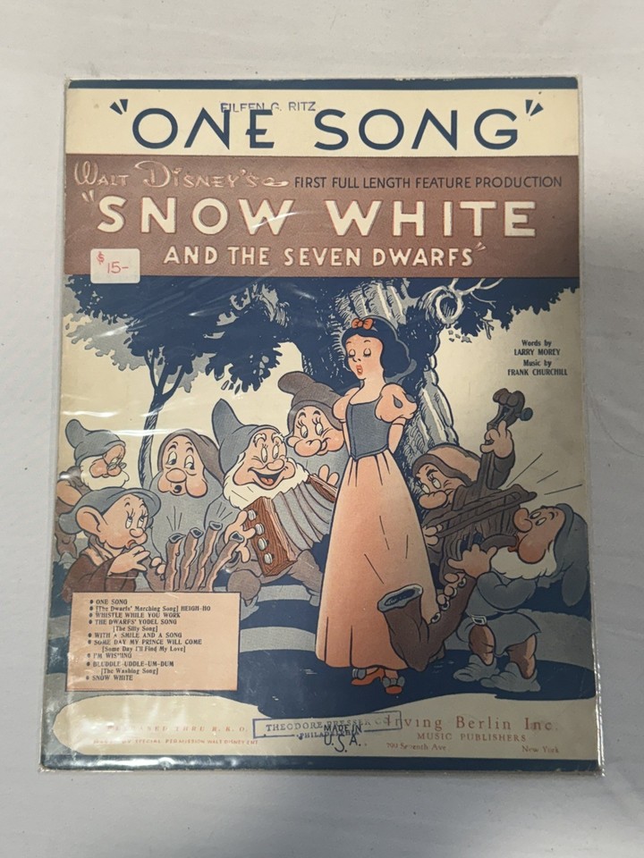 WALT DISNEY 1937 FILM ART MUSIC SHEET SNOW WHITE & THE SEVEN DWARFS ...
