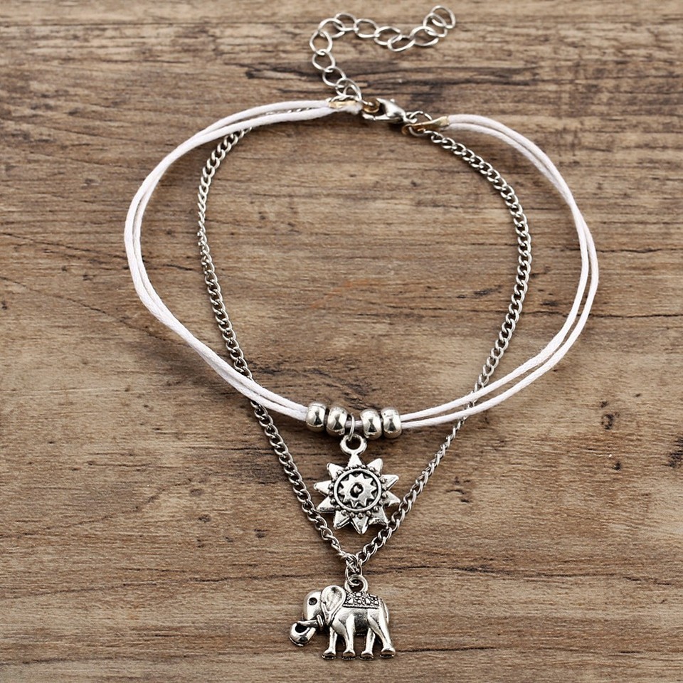 Stylish Beach Style Engraving Elephant and Sun Alloy Foot Chain | eBay ...