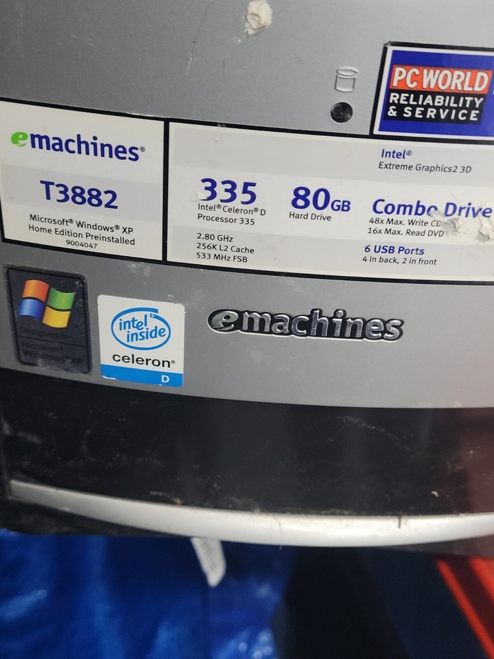 eMachines T3882 Intel PC 335 2.8Ghz 800MB RAM 80GB HDD Win XP Computer ...