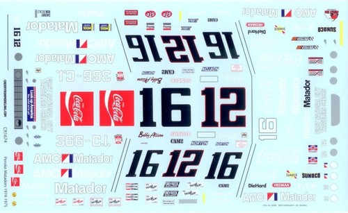 Cherry Run #12/#16 Penske Matador Bobby Allison 1/25 Nascar waterslide ...