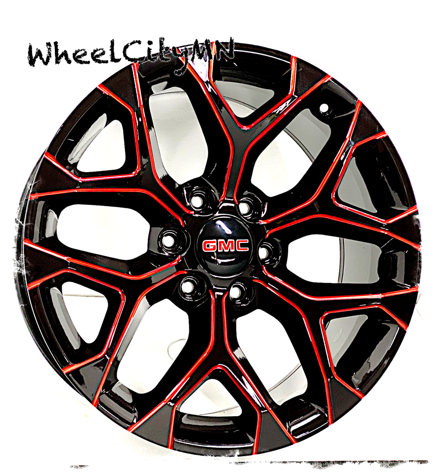 22" gloss black red milled GMC Sierra Denali Snowflake OE replica ...