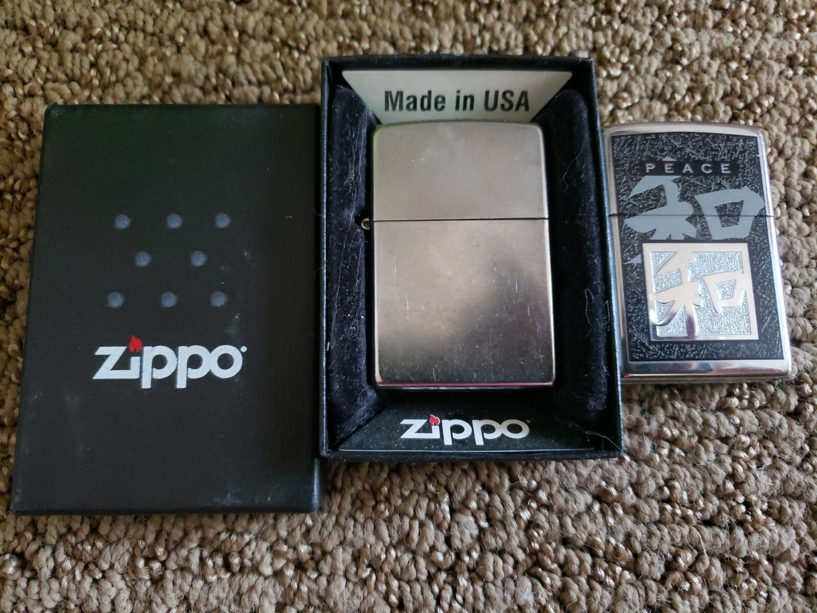 Lot of 2 zippo Lighters Peace and Chrome, one is new | eBay