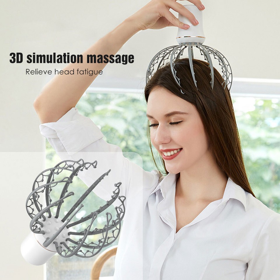 Electric Octopus Claw Scalp Massager Hands Free Therapeutic Head ...