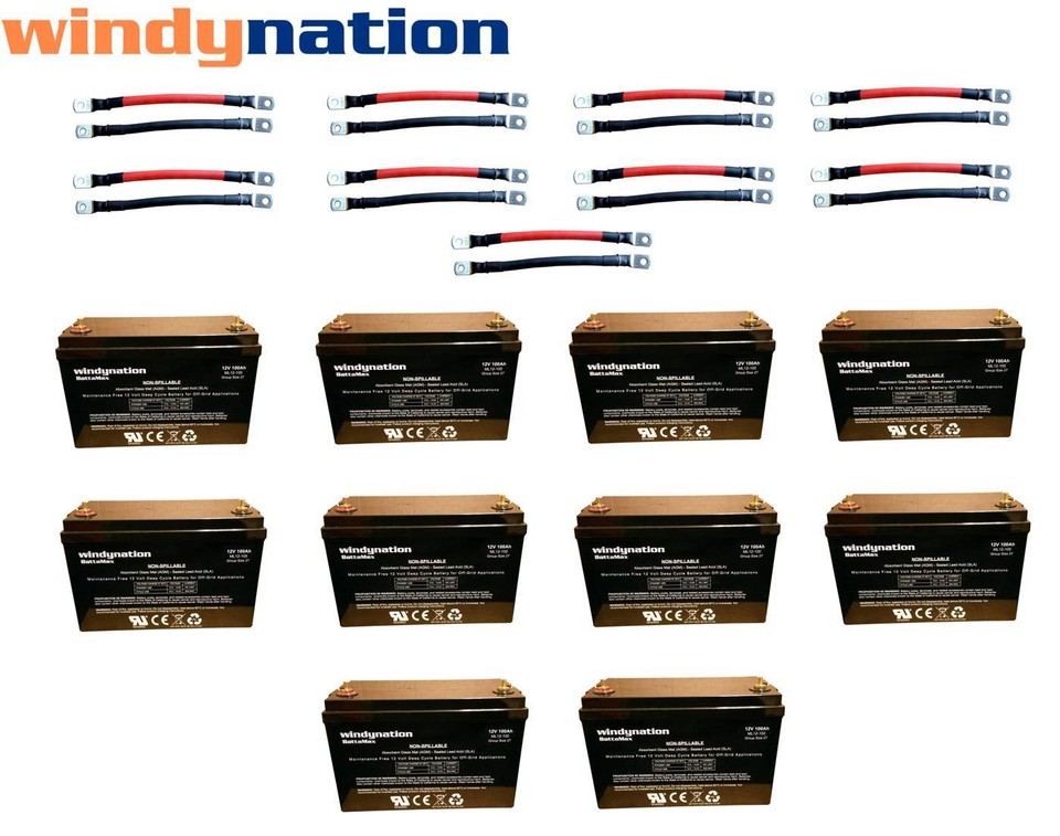 AGM Deep Cycle Battery Bank 12V 24V 48V Off Grid Solar Wind 100AH to ...