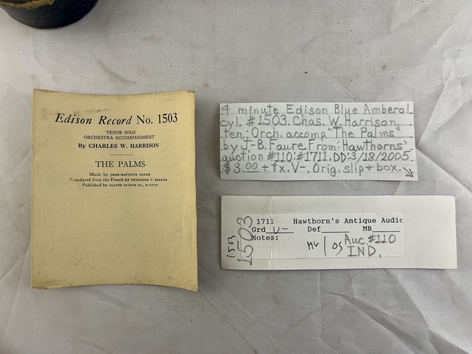 Antique Edison Blue Amberol 1503 "The Palms" C.W. Harrison Phonograph ...