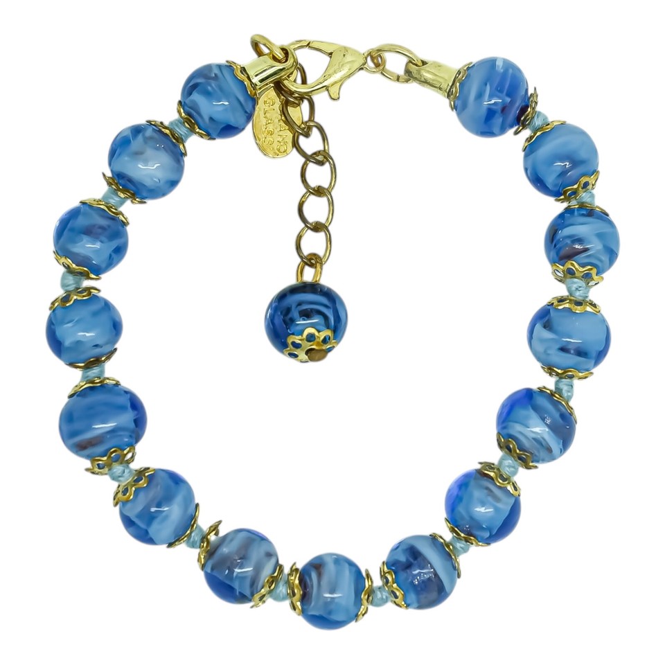 Murano Glass Bracelet Blue Gold Handmade Venice 15 Beads Italy | eBay