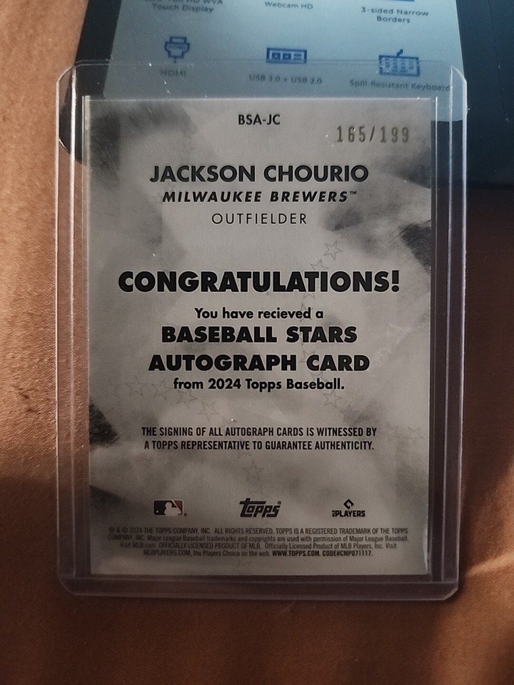 2024 Topps Update #BSA-JC Jackson Chourio (RC) Autograph /199 Milwaukee ...