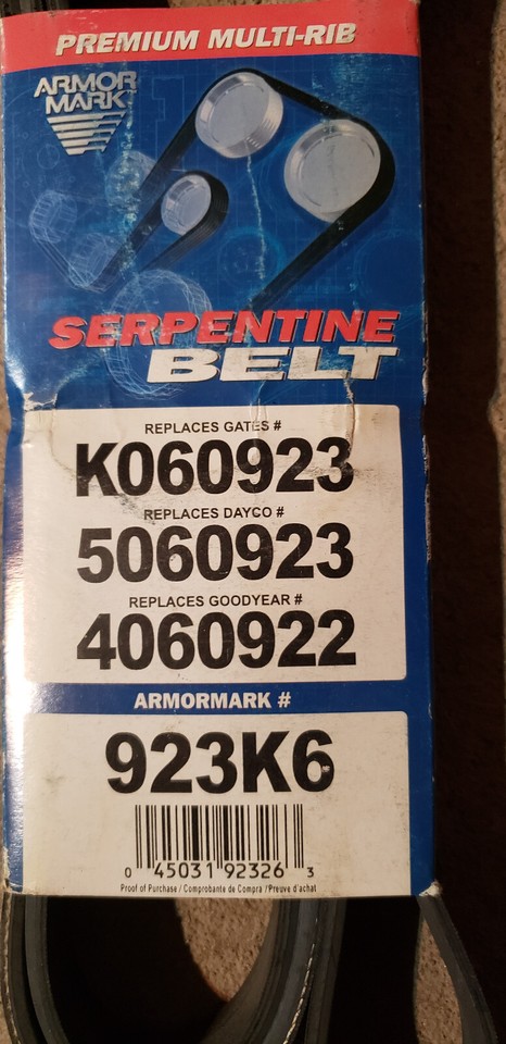 923K6 ARMOR MARK/CADNA SERPENTINE BELT (6PK2345, 5060923, K060923 ...