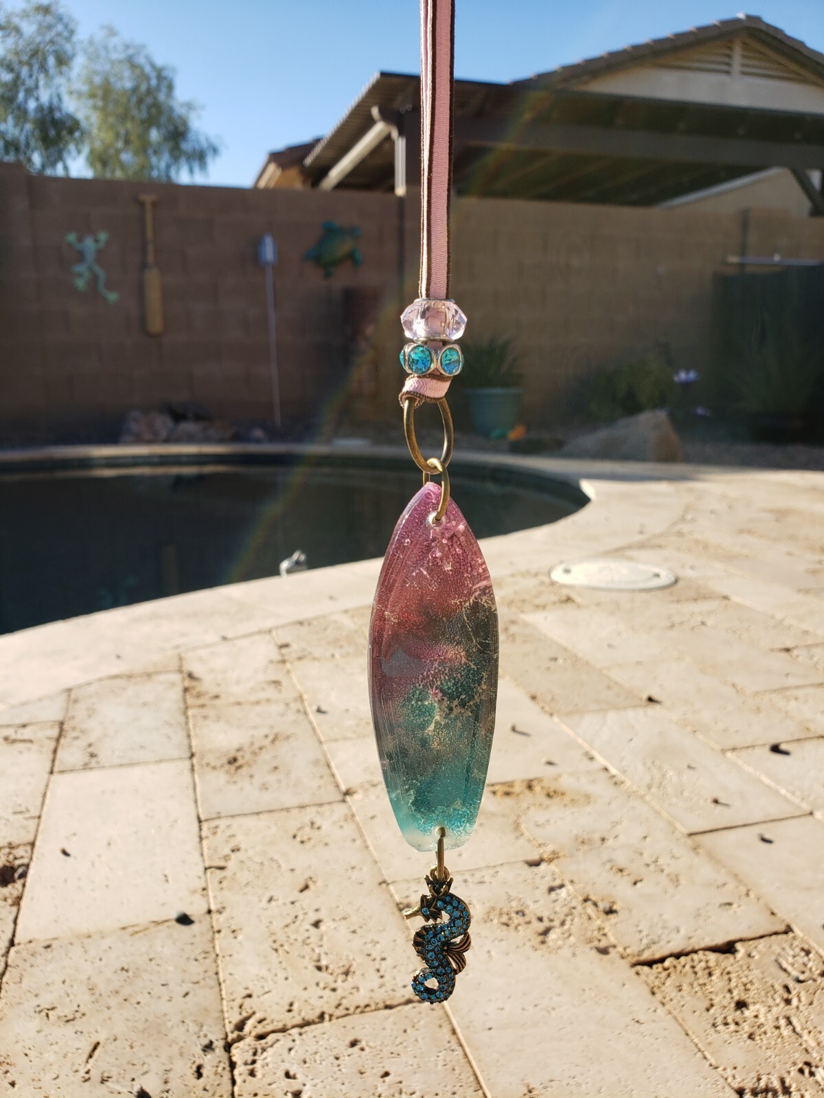 Mini surfboard rearview mirror hanger mirror dangler car charm seahorse ...