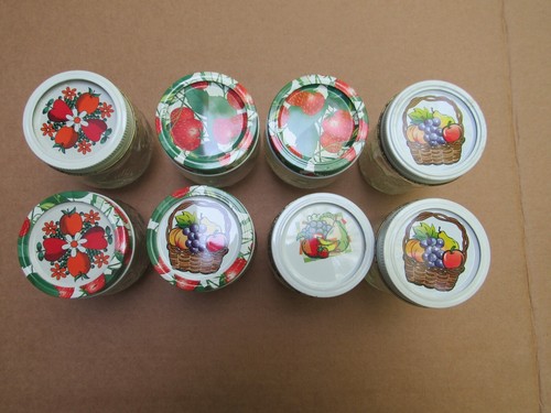 Vtg Kerr Decorated Jam & Jelly Jars 8oz Lot of 8 Fruit Embossed ...