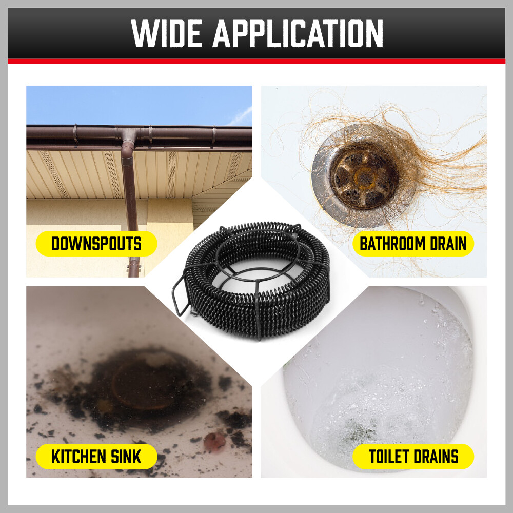 Plumber Drain Snake Pipe Cleaner Pipeline Sewer 12M w 6 Drill Bit Tool ...