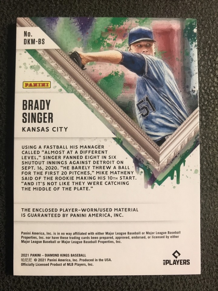 2021 Diamond Kings Brady Singer Dual Rookie Jersey #DKM-BS Royals | eBay