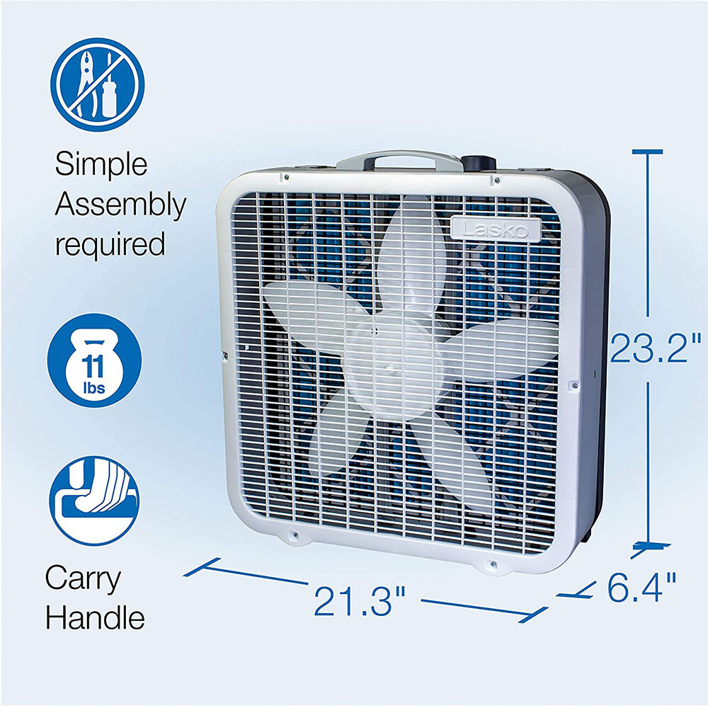 Lasko Air Flex Portable 3 Speed Air Purifier Machine Box Fan, White ...