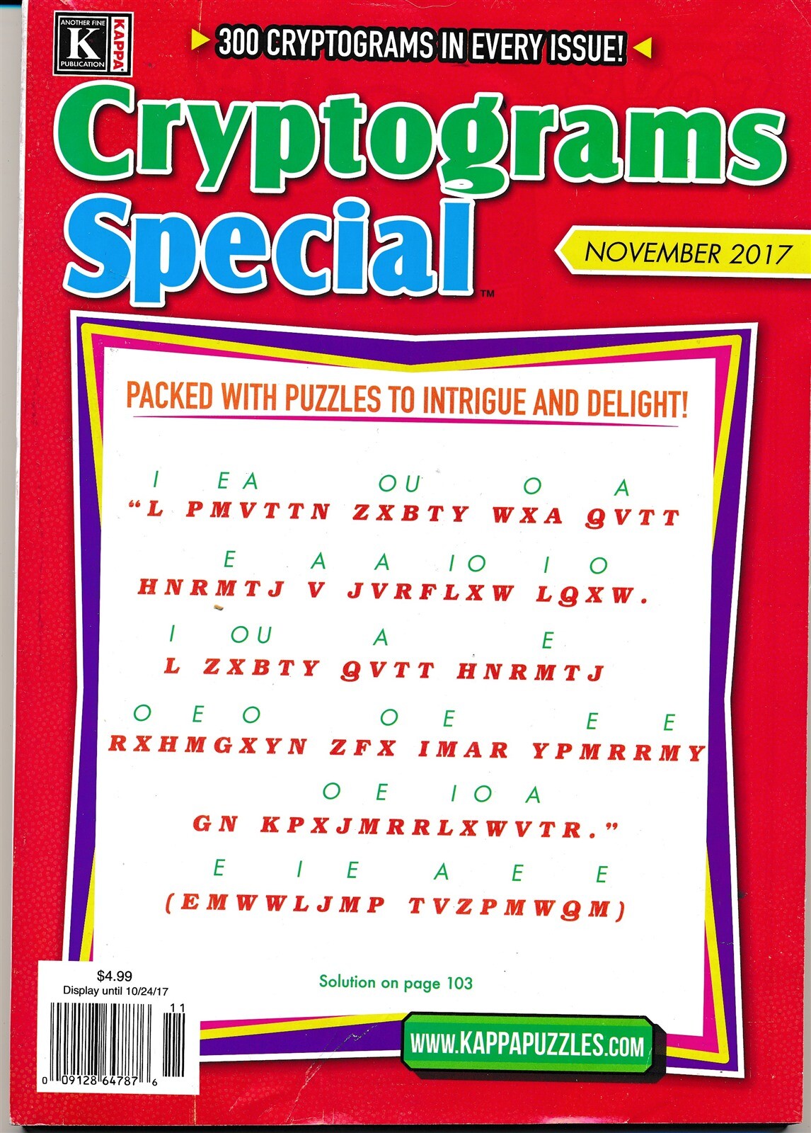 KAPPA 2017 NOVEMBER, CRYPTOGRAMS SPECIAL PUZZLES | eBay