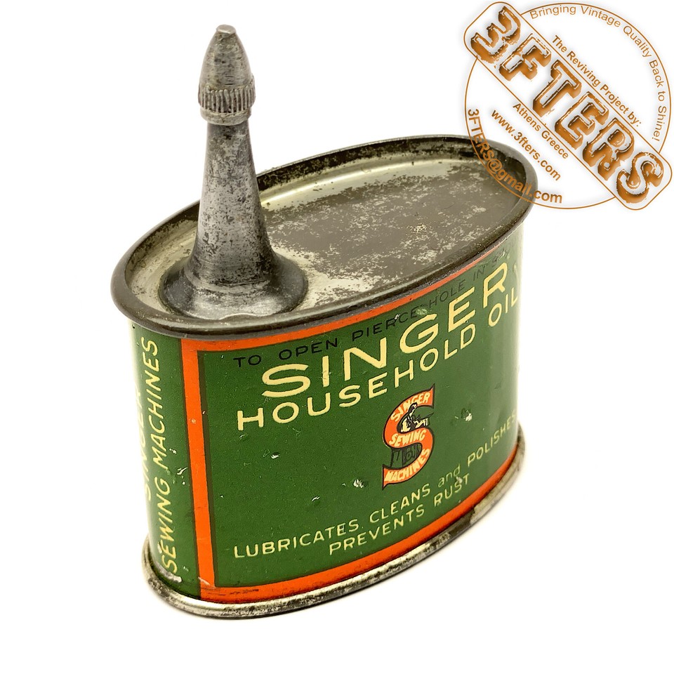 SINGER Vintage Sewing Machine Oiler Tin Can Metal Oil Container 1.3 Fl ...