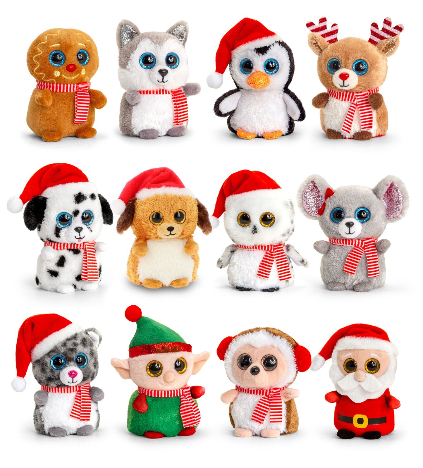 Keel Toys Mini Motsu Christmas 10cm Plush Beanie Soft Toy Owl Elf Santa ...