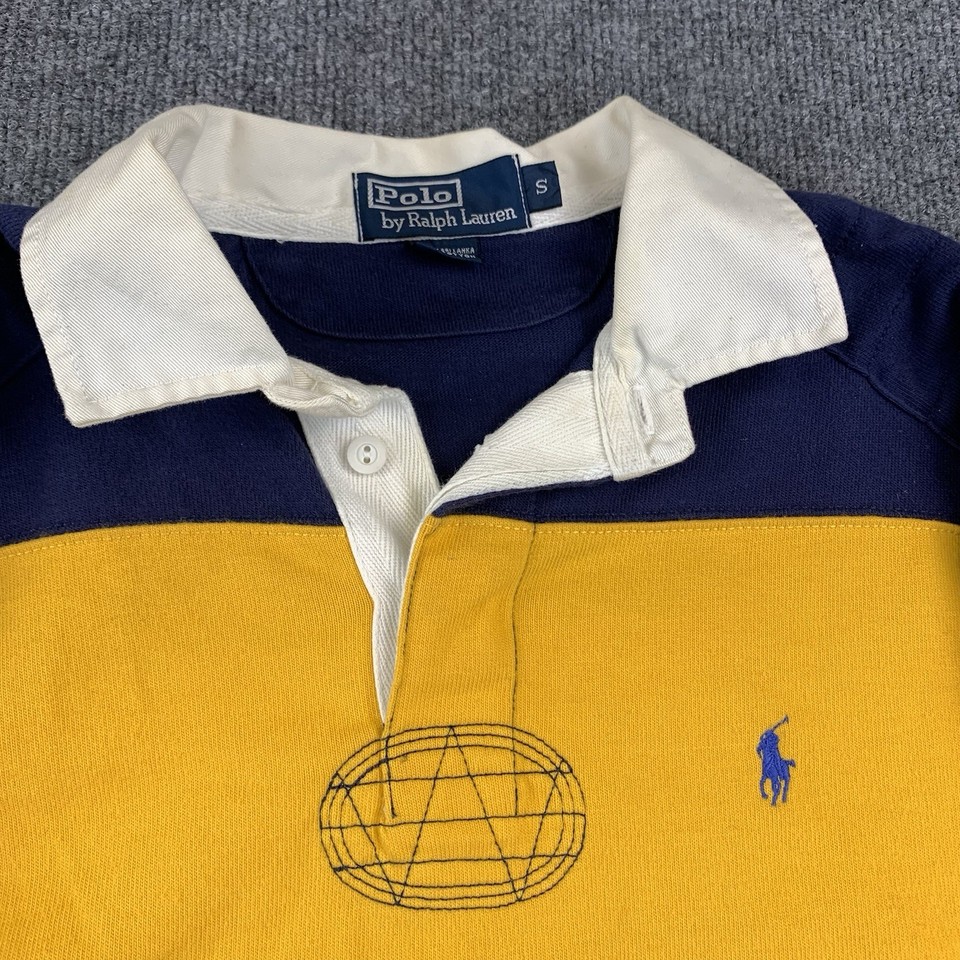 Polo Ralph Lauren Rugby Shirt Navy Blue Yellow Striped Mens Small ...