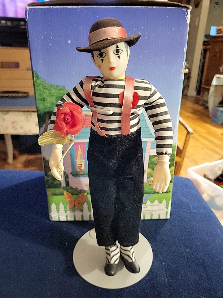 Vintage Be Mime Male French Mime Doll Black White Red Heart 13” Plastic ...